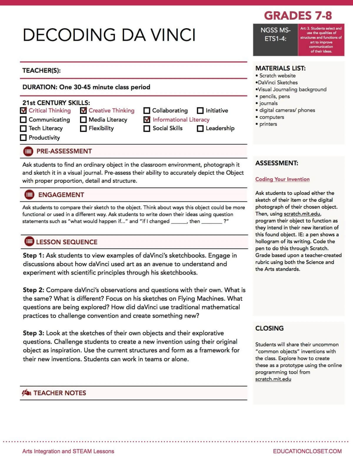 Decoding daVinci | STEAM Lesson | Education Closet