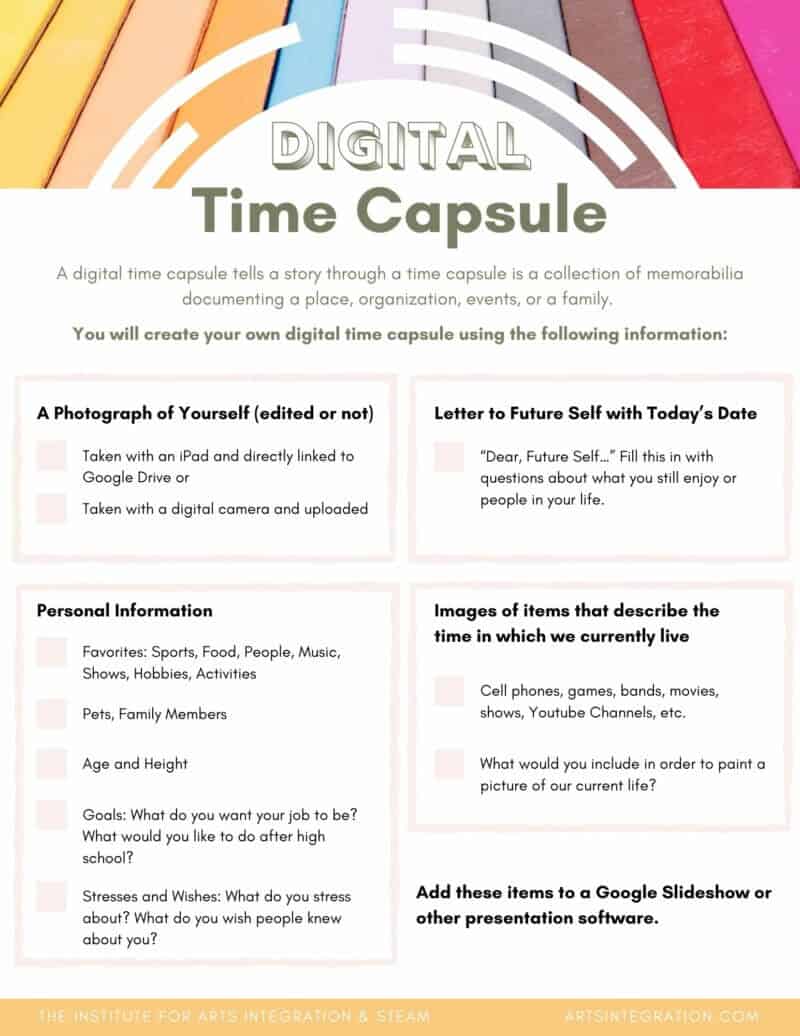 Digital Time Capsule | Get to Know Your Students | Arts Integration