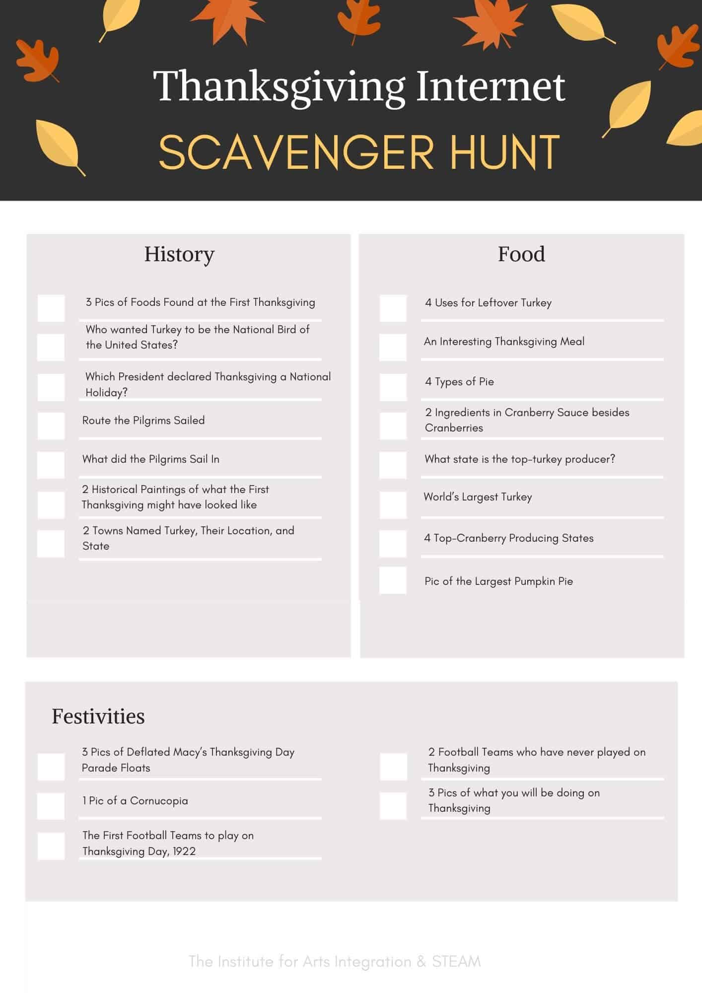 Thanksgiving Internet Scavenger Hunt | The Institute for Arts Integration