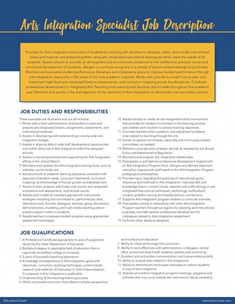 An Arts Integration Specialist Job Description - The Institute for Arts ...