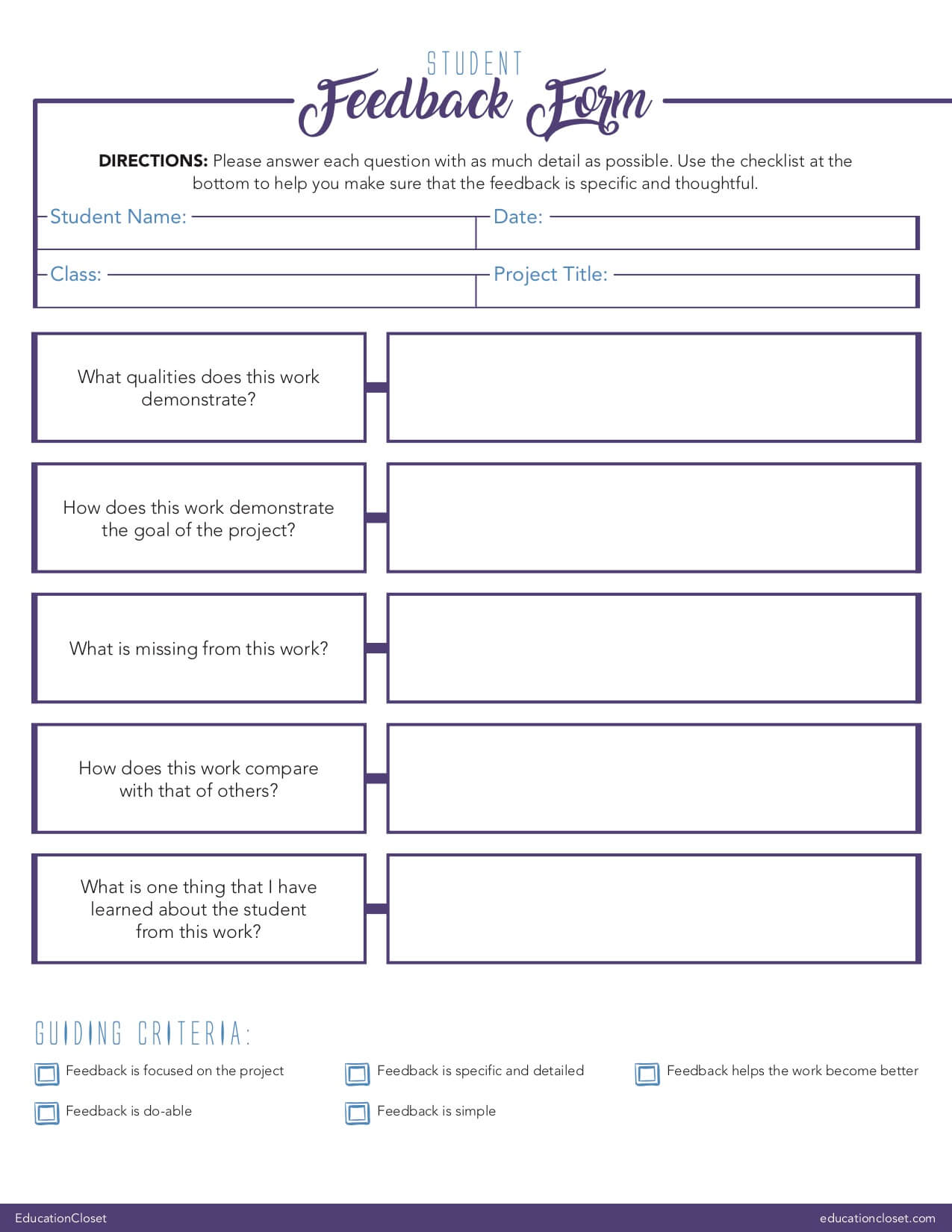 Students And Teachers Feedback Forms EducationCloset