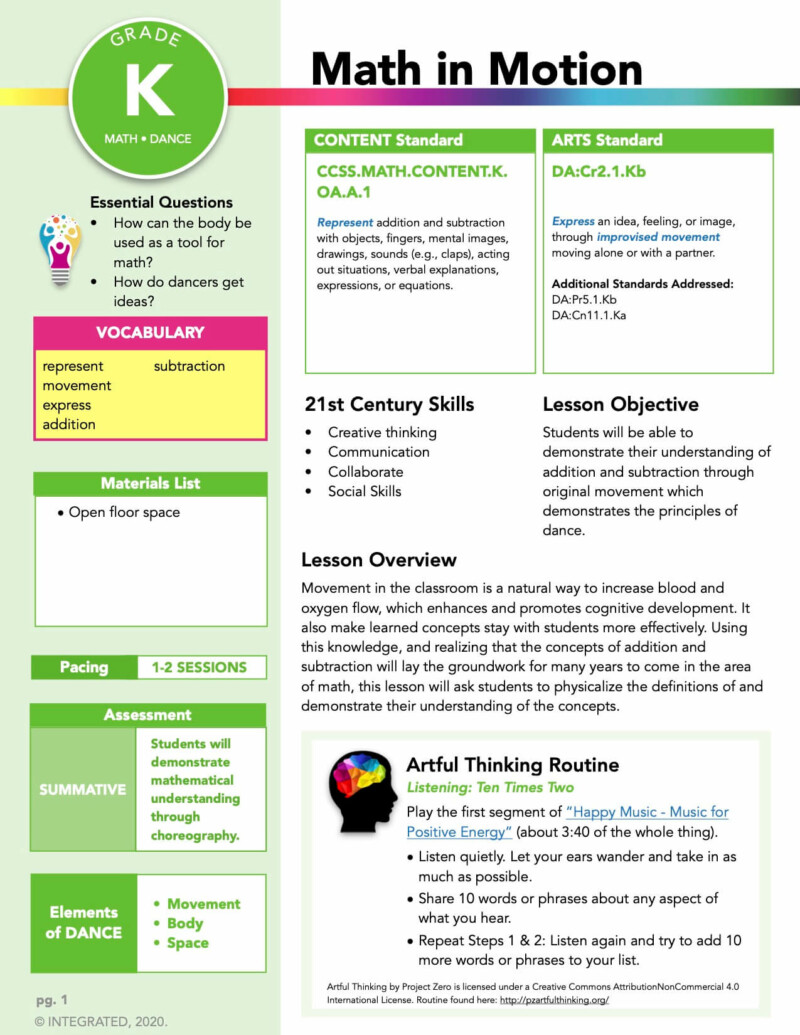 Math in Motion - Free Kindergarten Math and Art Lesson