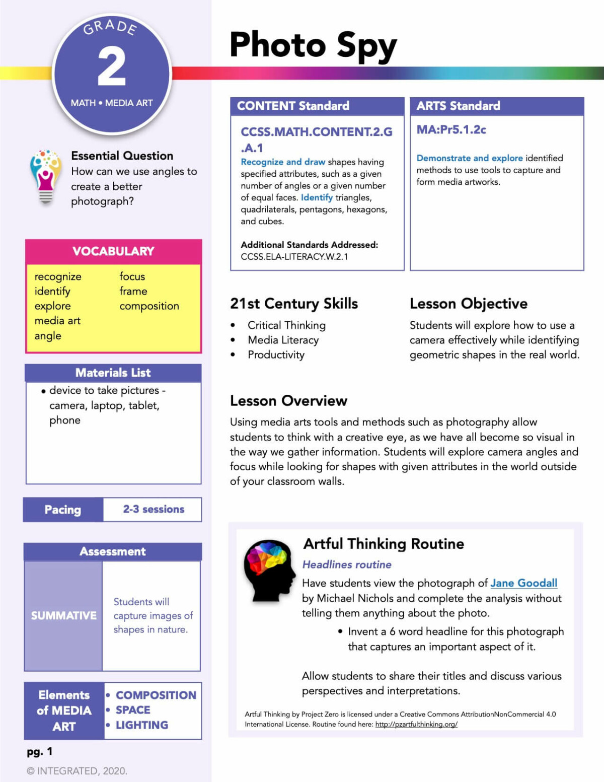 Photo Spy - 2nd Grade Math and Media Arts Lesson