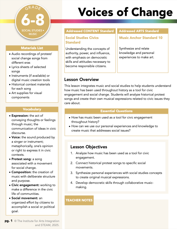 Voices of Change - Free MS Social Studies / Music Lesson